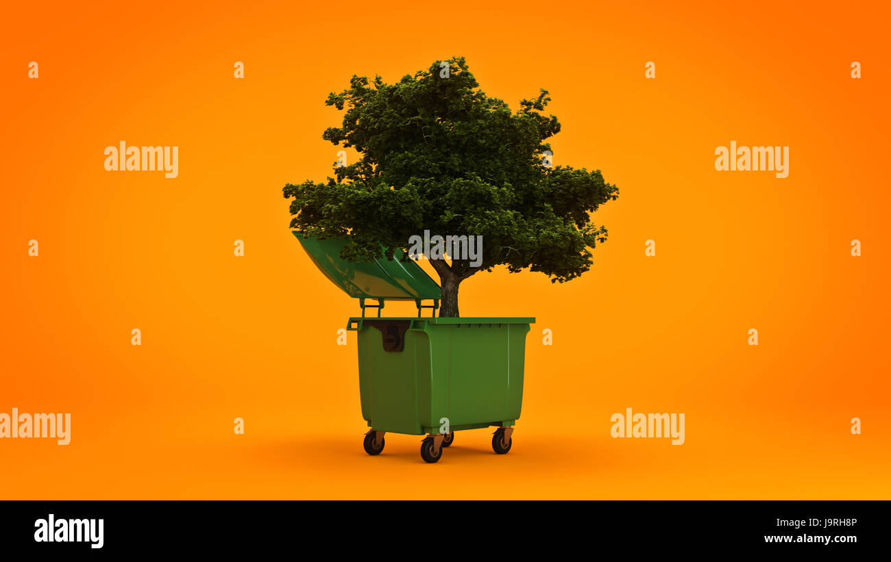 Garbage containers with tree Stock Photo - Alamy