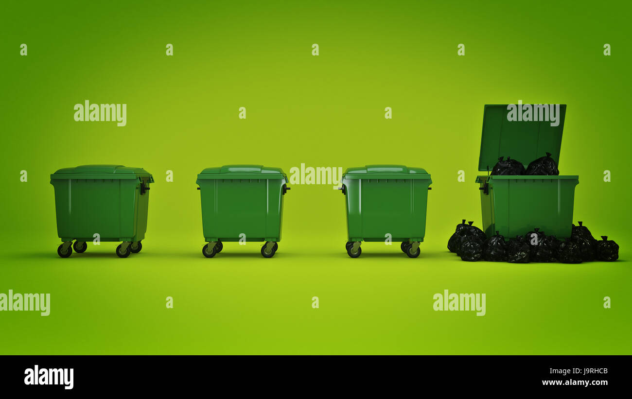 Green garbage containers. 3d rendering Stock Photo - Alamy