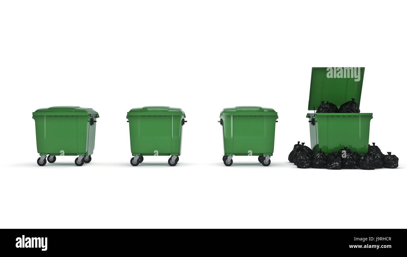 Green garbage containers. 3d rendering Stock Photo - Alamy