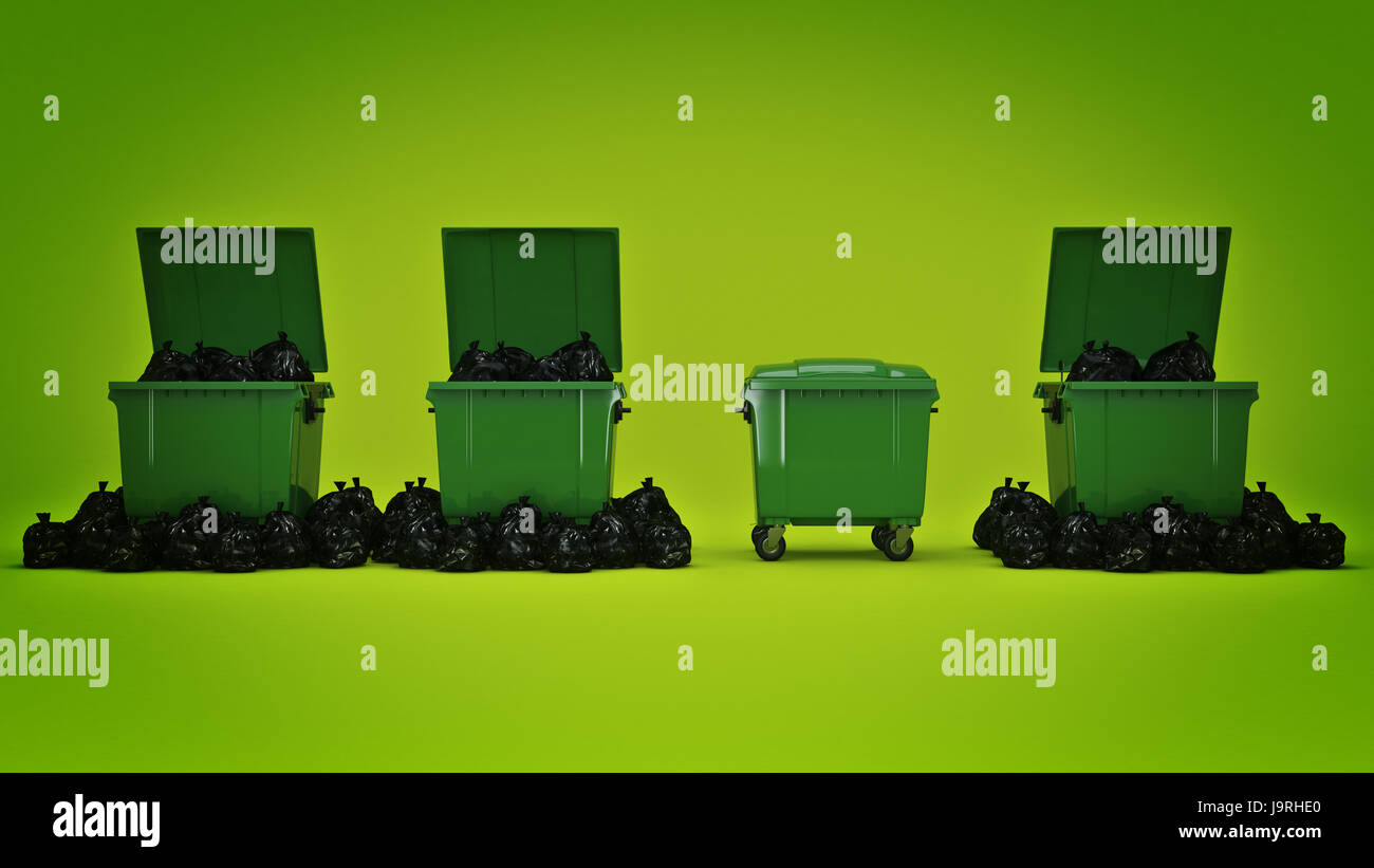 Green garbage containers. 3d rendering Stock Photo - Alamy