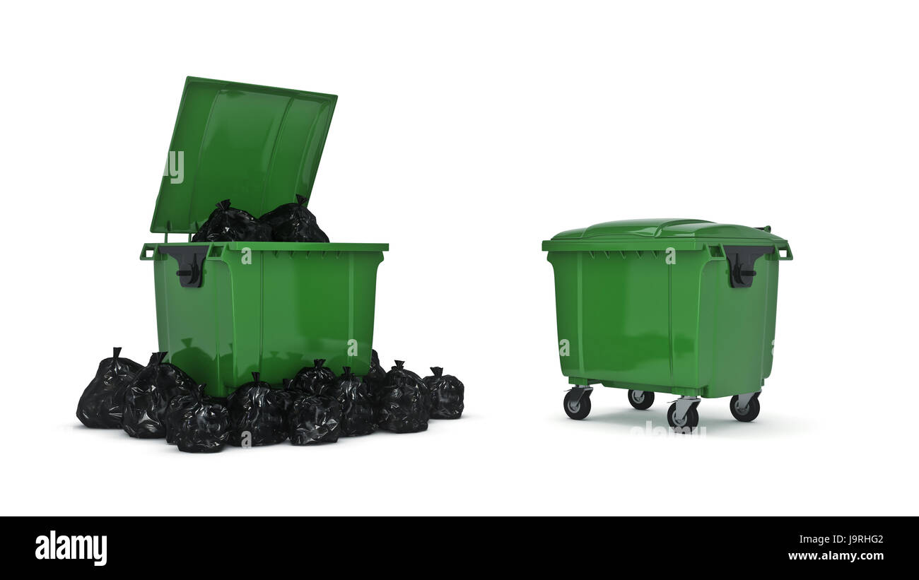 Green garbage containers. 3d rendering Stock Photo - Alamy