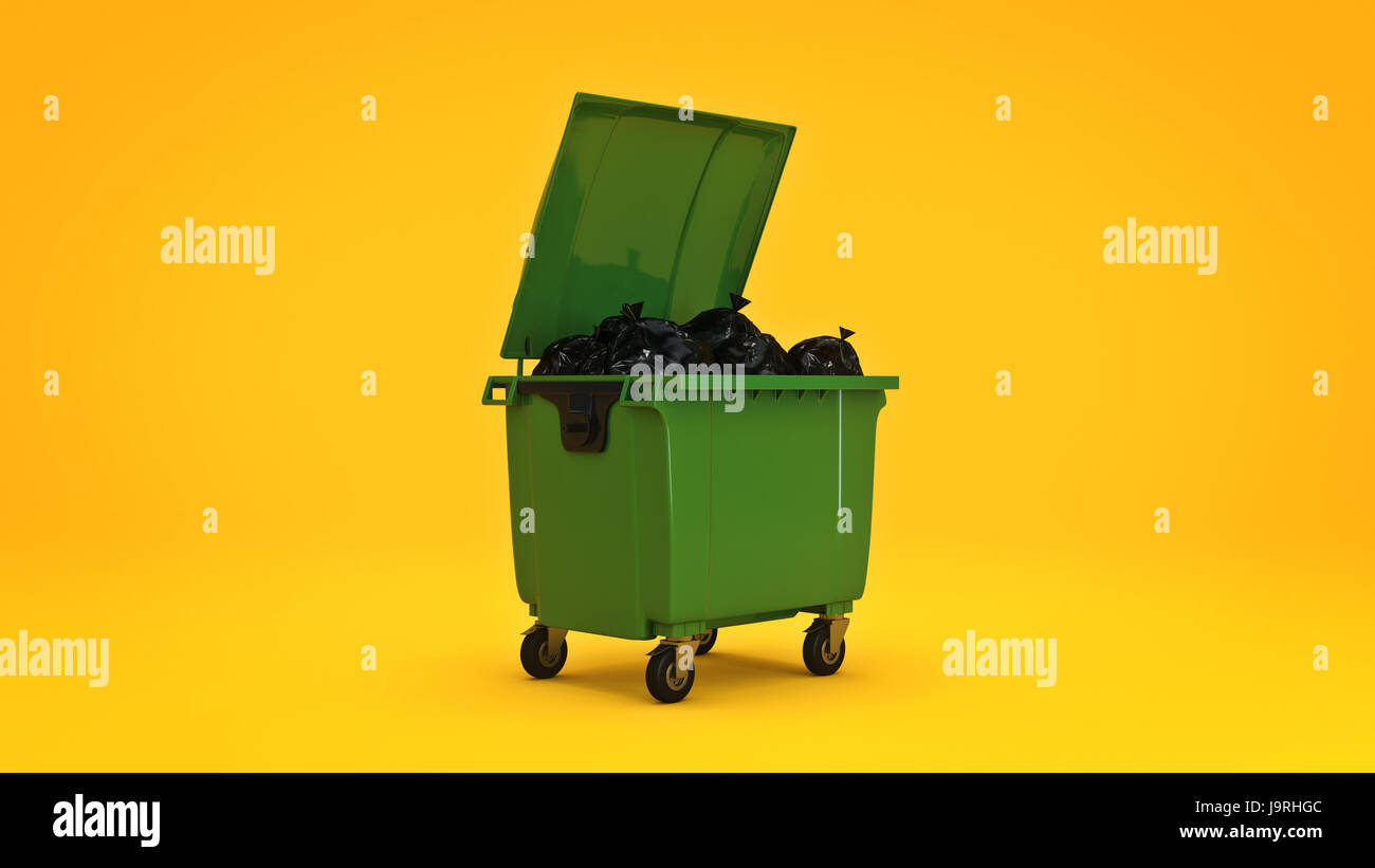 Green garbage containers. 3d rendering Stock Photo - Alamy