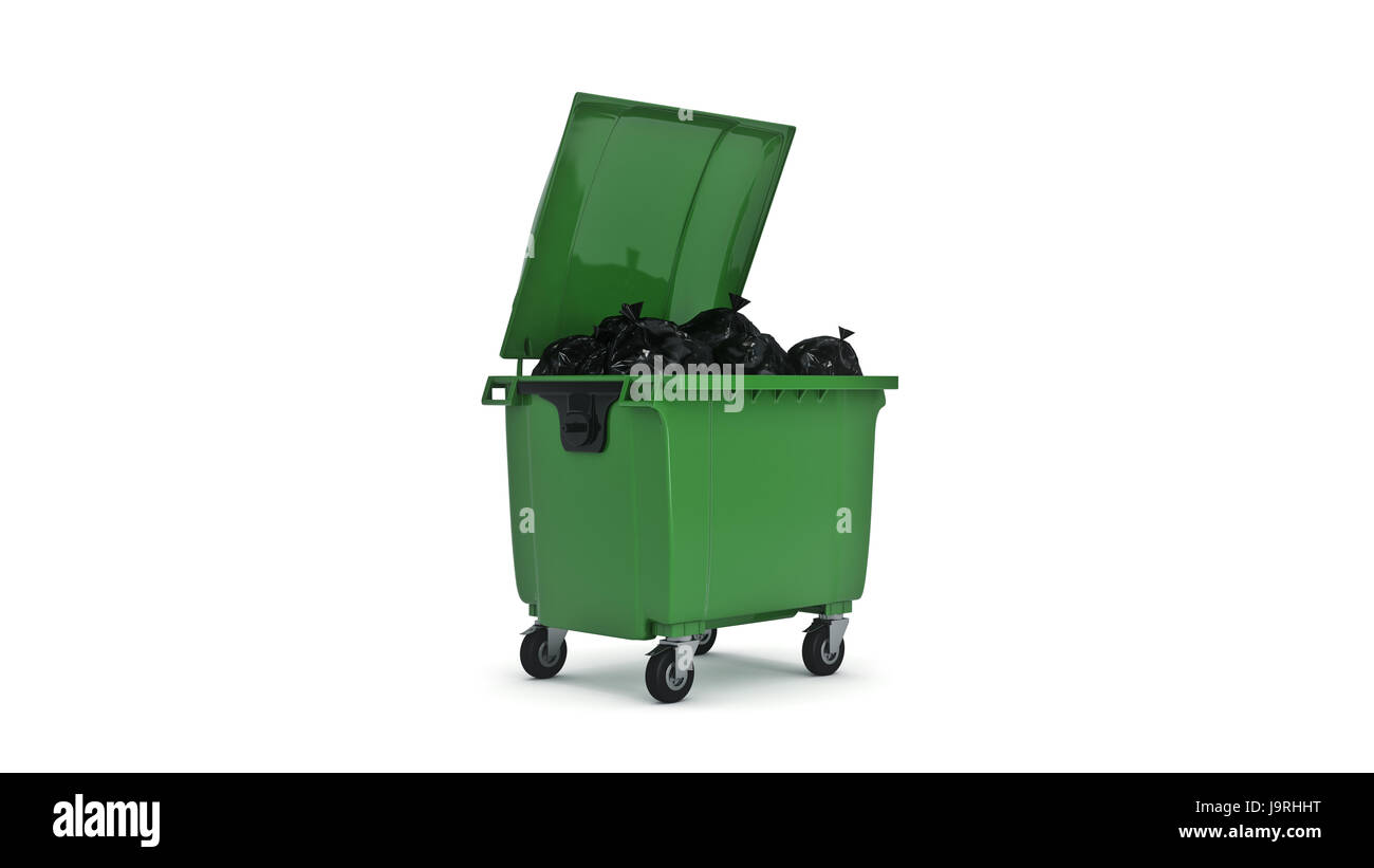 Green garbage containers. 3d rendering Stock Photo - Alamy