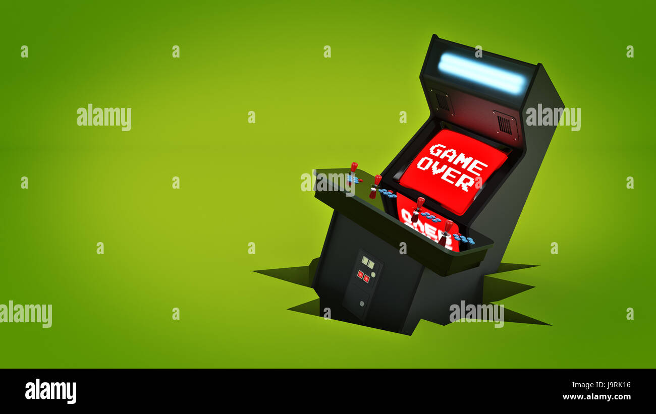 vintage arcade game machine concept game over. 3D rendering Stock Photo ...