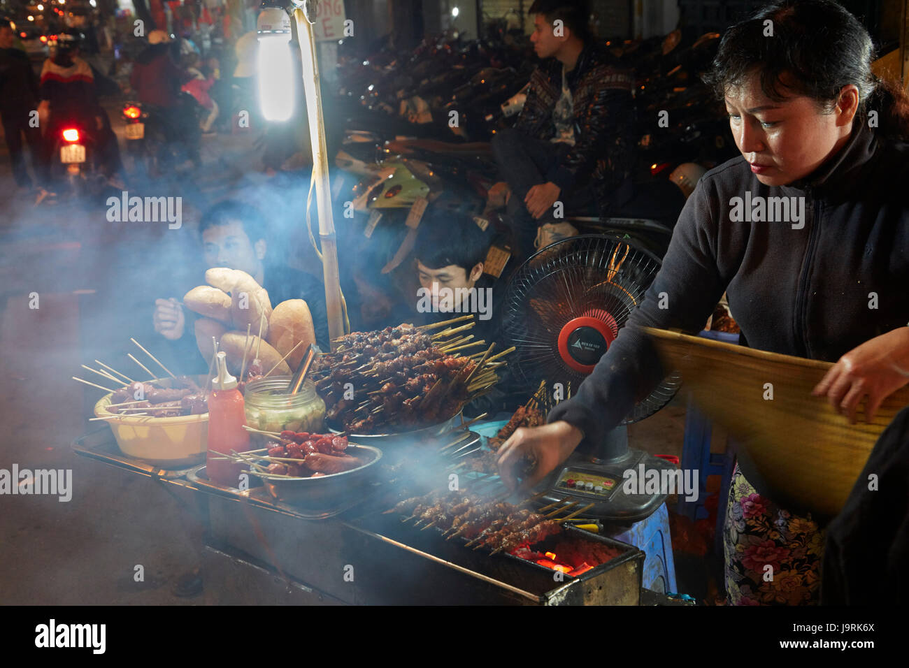 Kebab stall at night market, Old Quarter, Hanoi, Vietnam Stock Photo ...