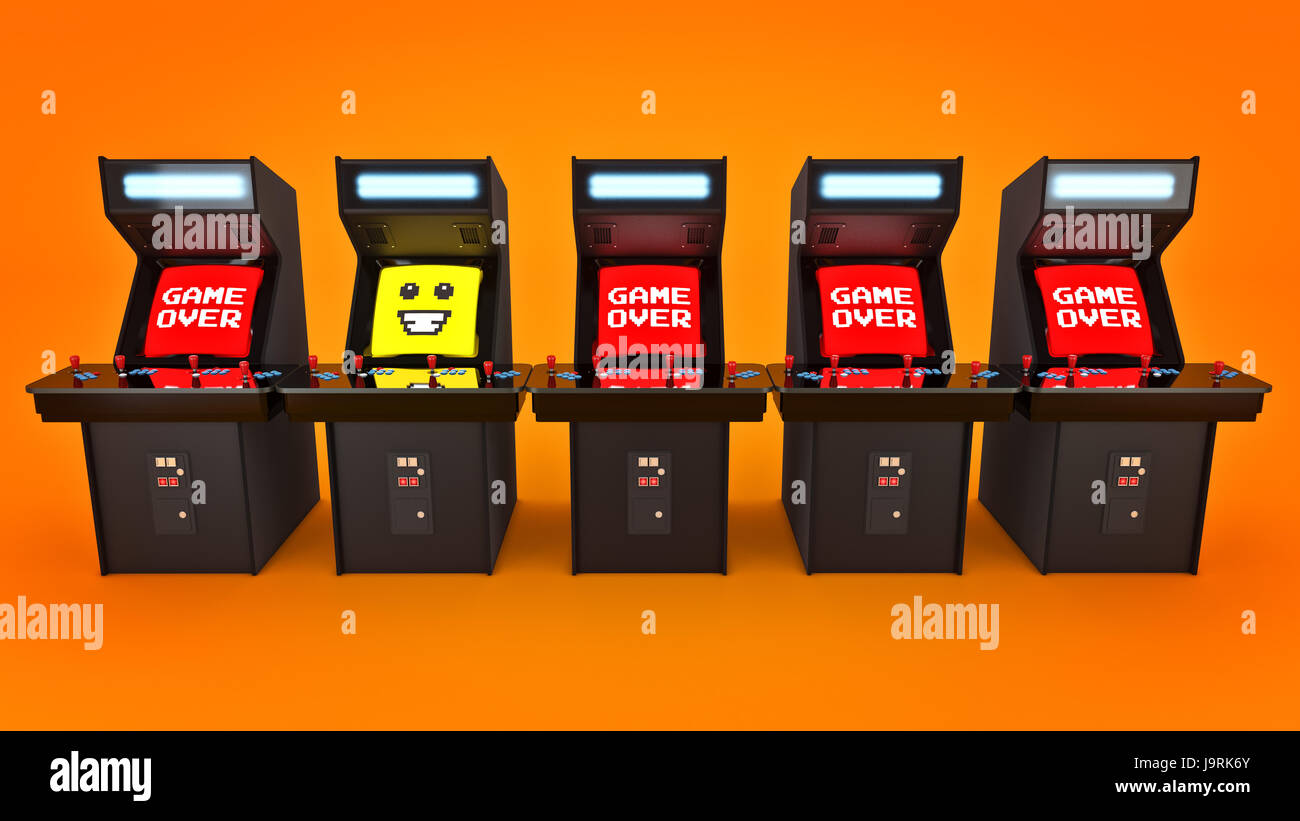 vintage arcade game machine concept game over. 3D rendering Stock Photo ...