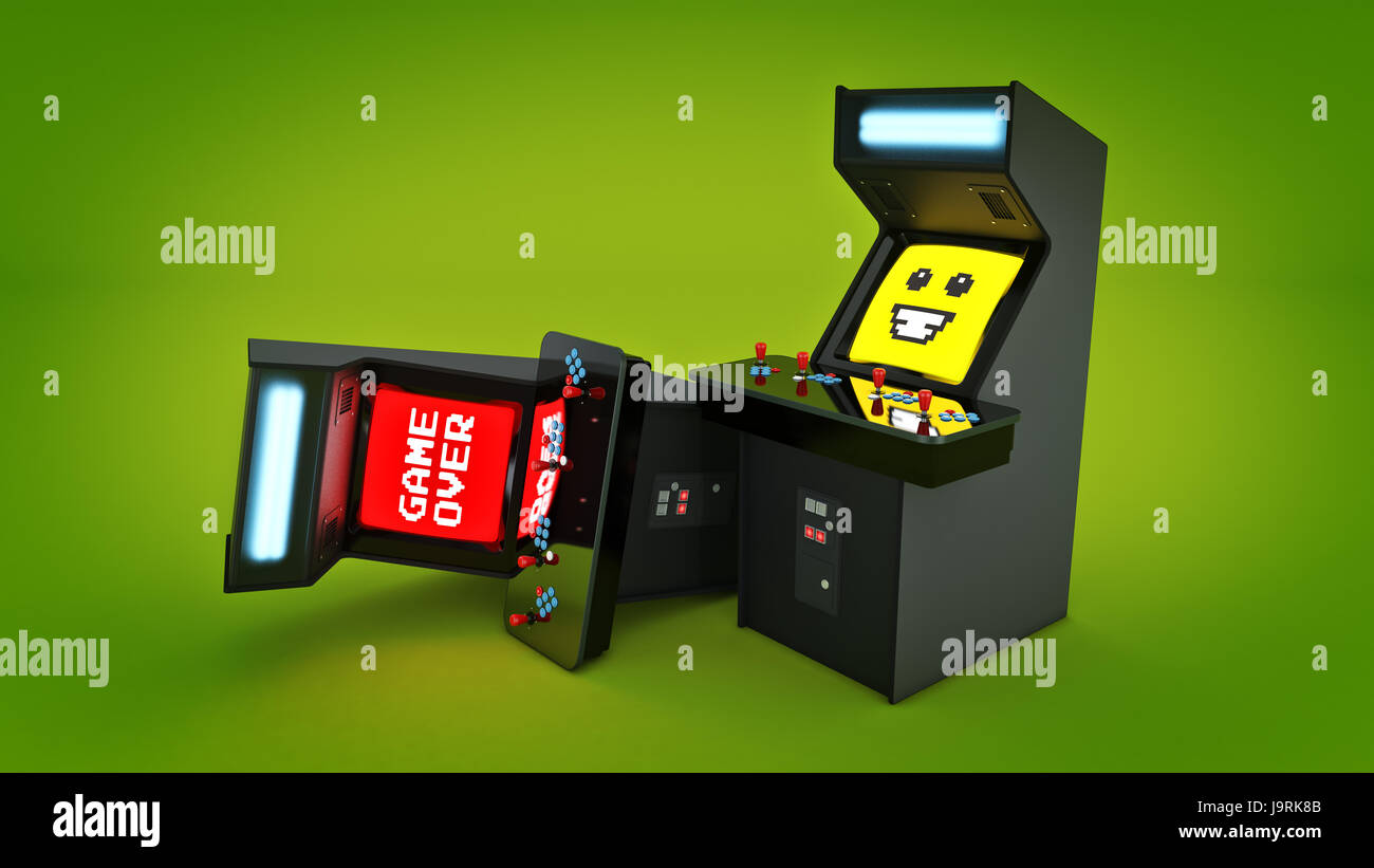 vintage arcade game machine concept game over. 3D rendering Stock Photo ...