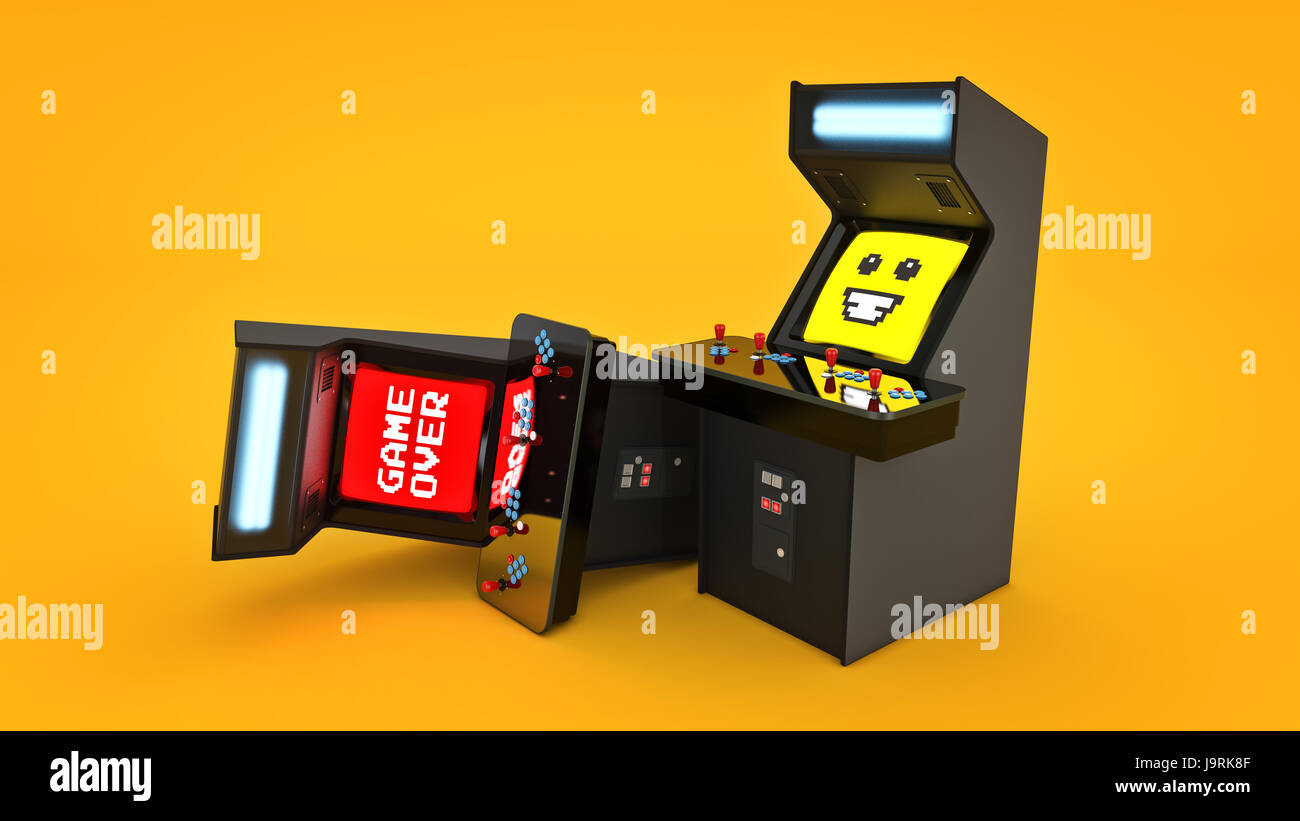 vintage arcade game machine concept game over. 3D rendering Stock Photo ...