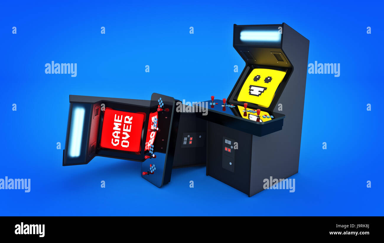 vintage arcade game machine concept game over. 3D rendering Stock Photo ...
