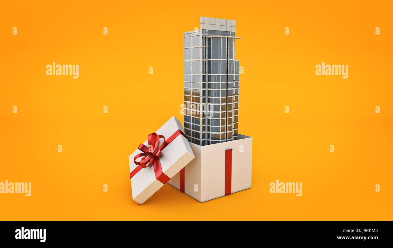 building. Gift box concept. 3D rendering Stock Photo - Alamy