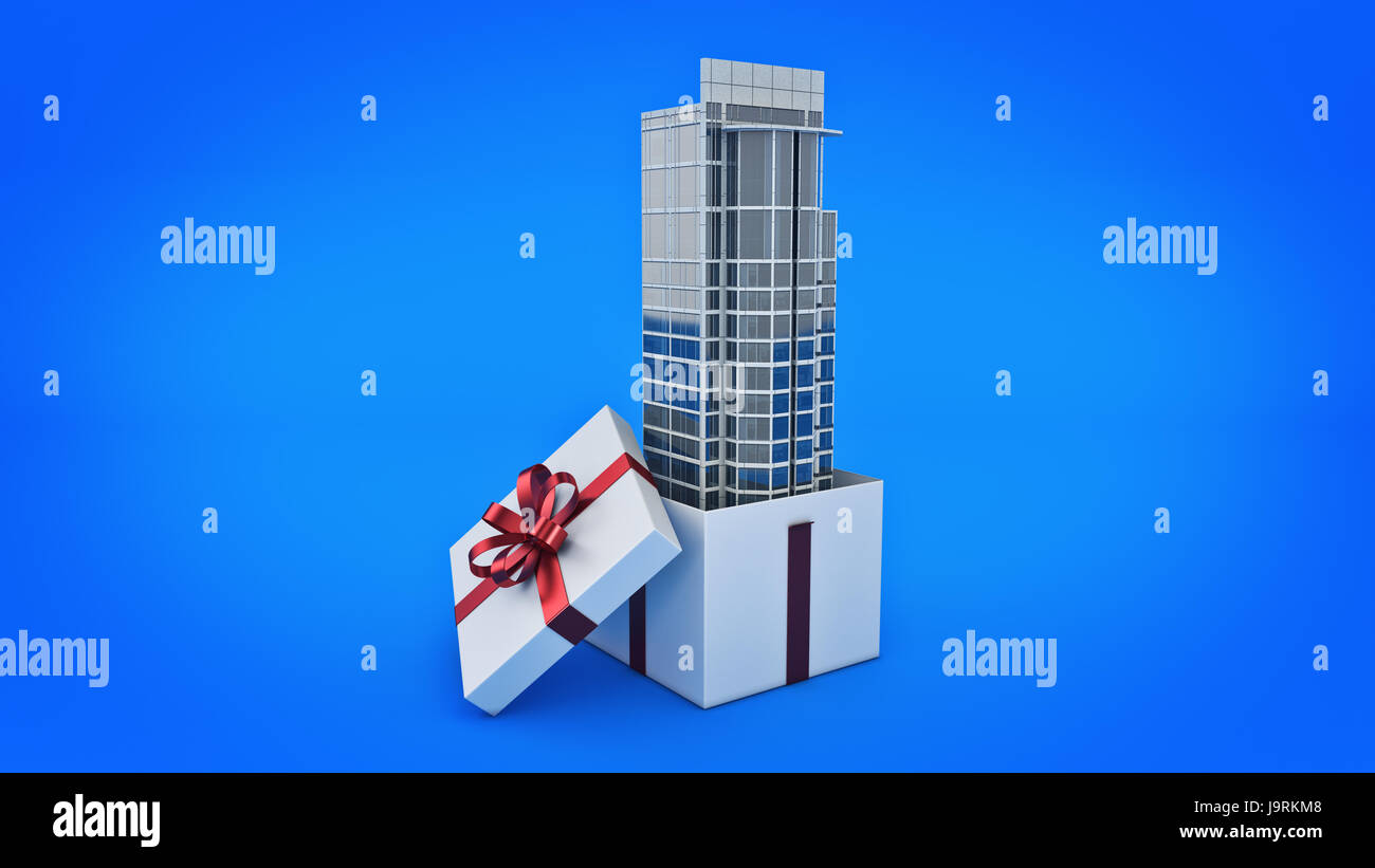 building. Gift box concept. 3D rendering Stock Photo - Alamy
