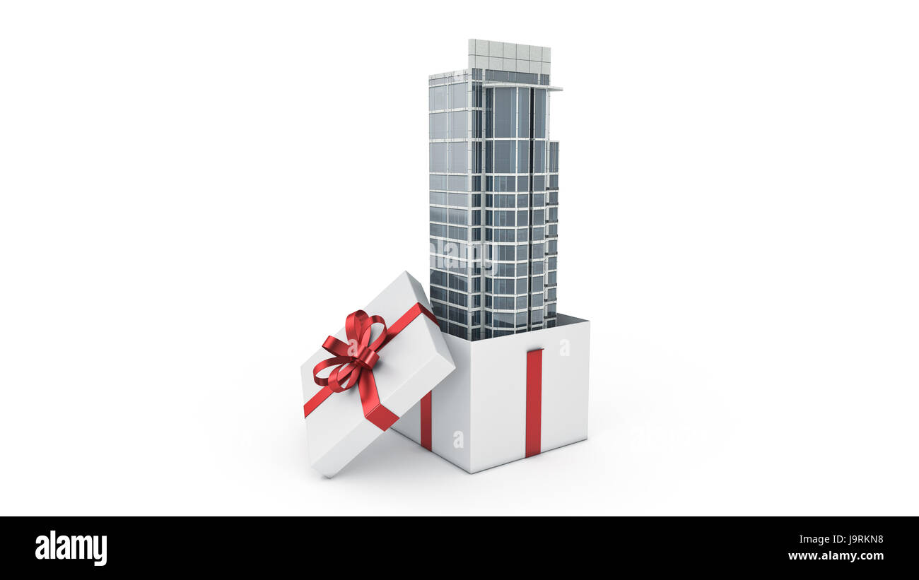 building. Gift box concept. 3D rendering Stock Photo - Alamy