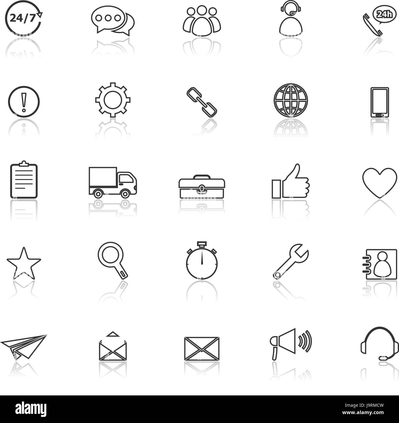 Customer service line icons with reflect on white background, stock ...