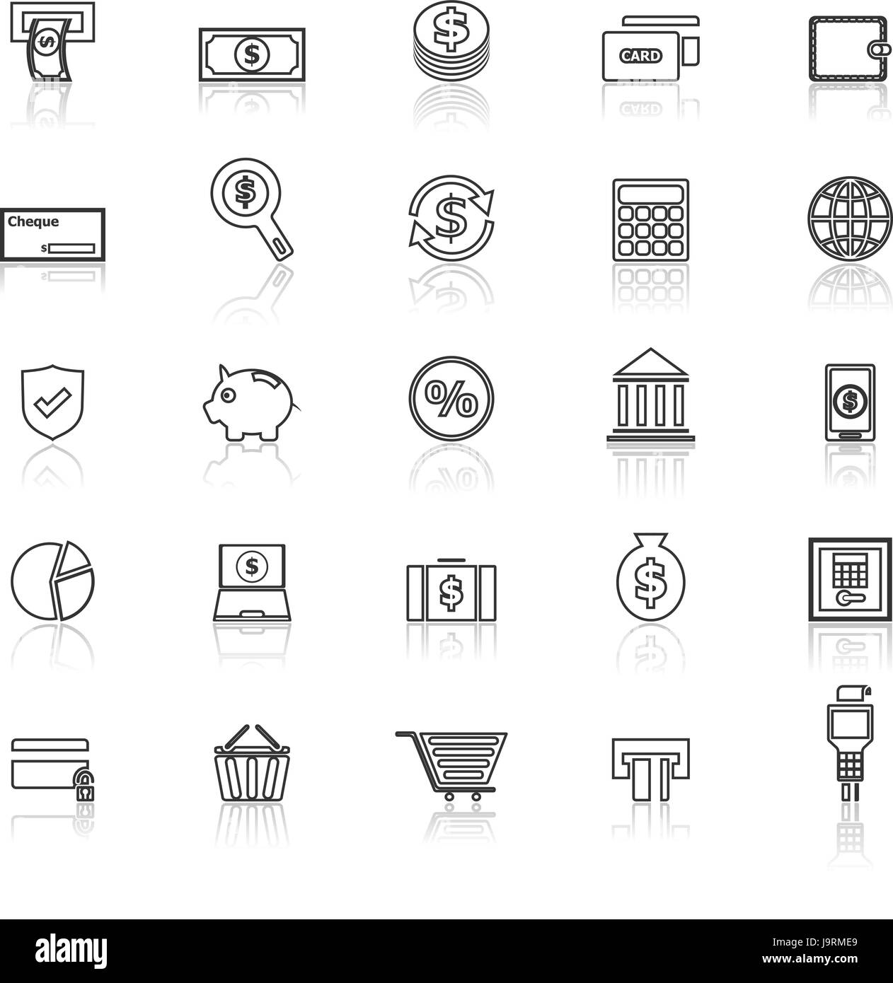 Payment line icons with reflect on white background, stock vector Stock ...