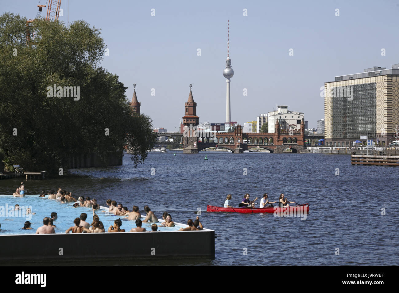 Germany,Berlin,the Spree,bath ship Mediaspree,bathers Stock Photo - Alamy