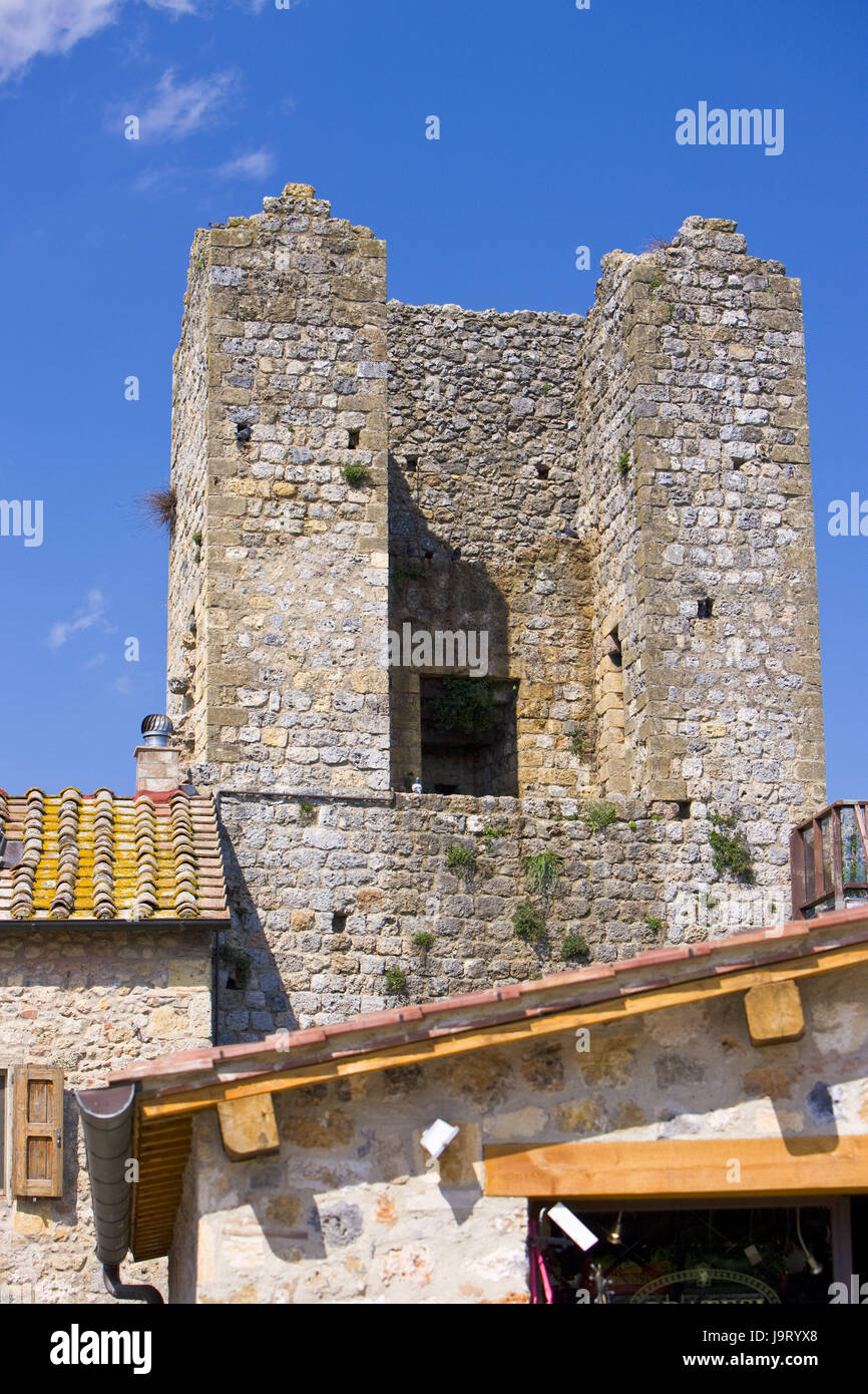 Italy,Tuscany,Monteriggioni,Old Town,city wall,tower,Europe,place ...