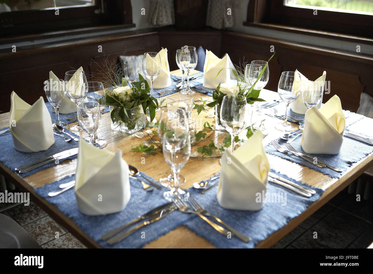Wedding celebration,table appointments,white-blue Stock Photo - Alamy