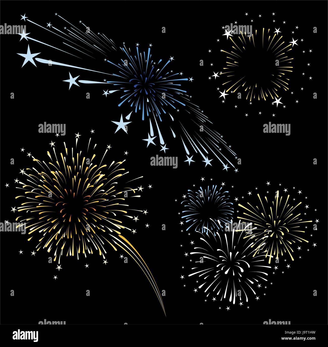 set of fireworks isolated on black background, vector format very easy ...