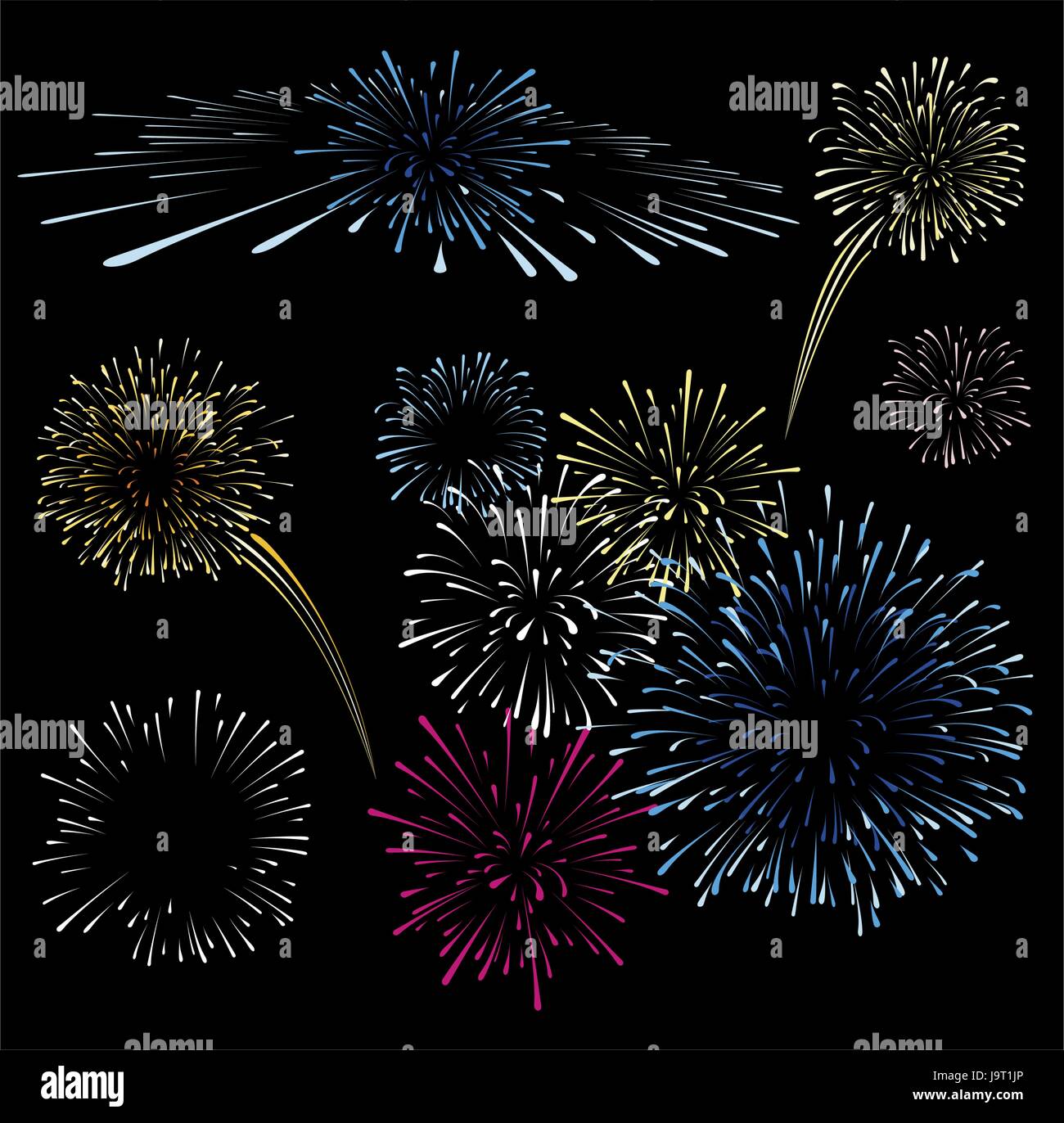 set of fireworks isolated on black background, vector format very easy ...