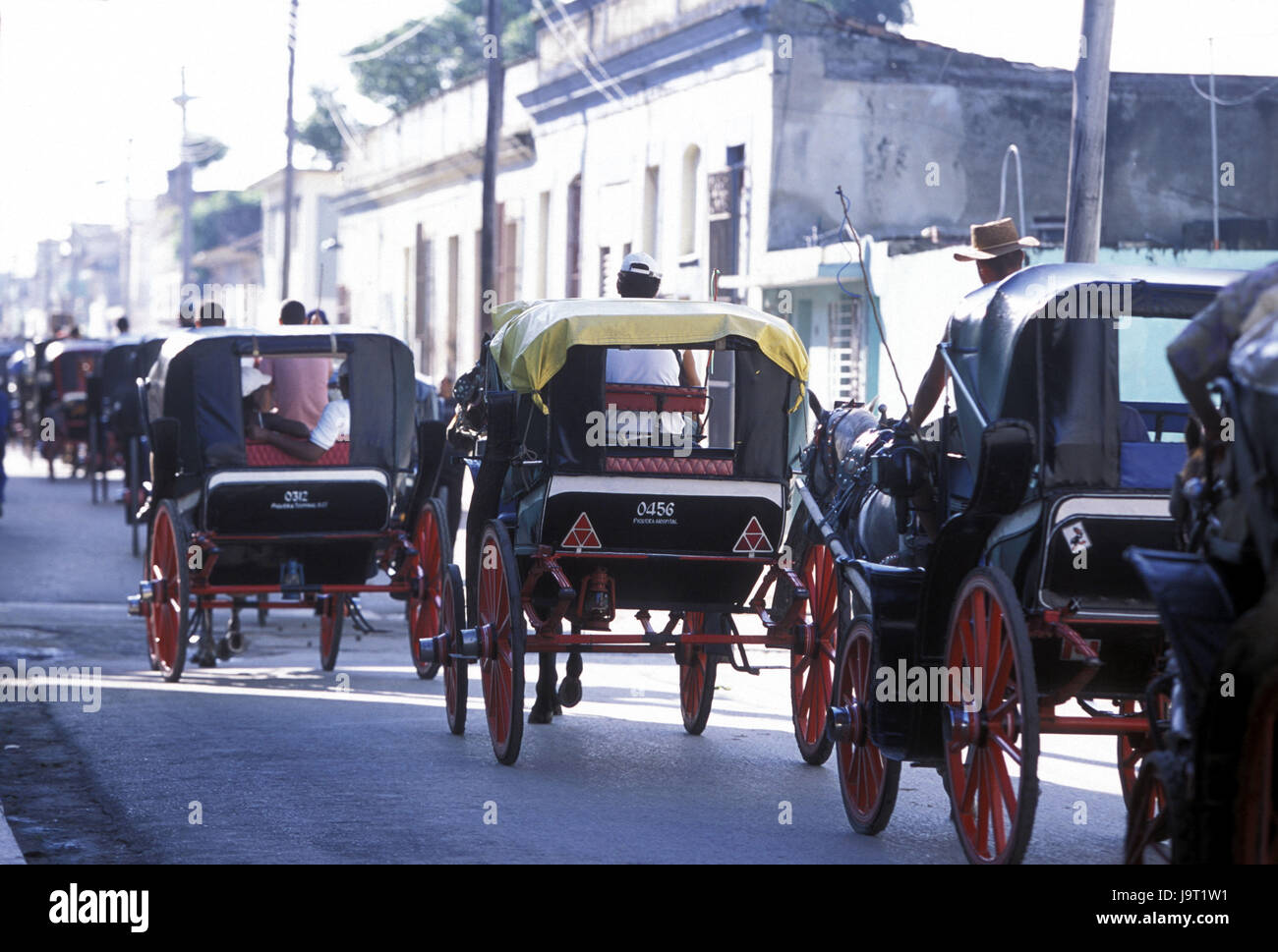 Cuba,Cardenas,street,horse's carriages,from the back,Central America ...