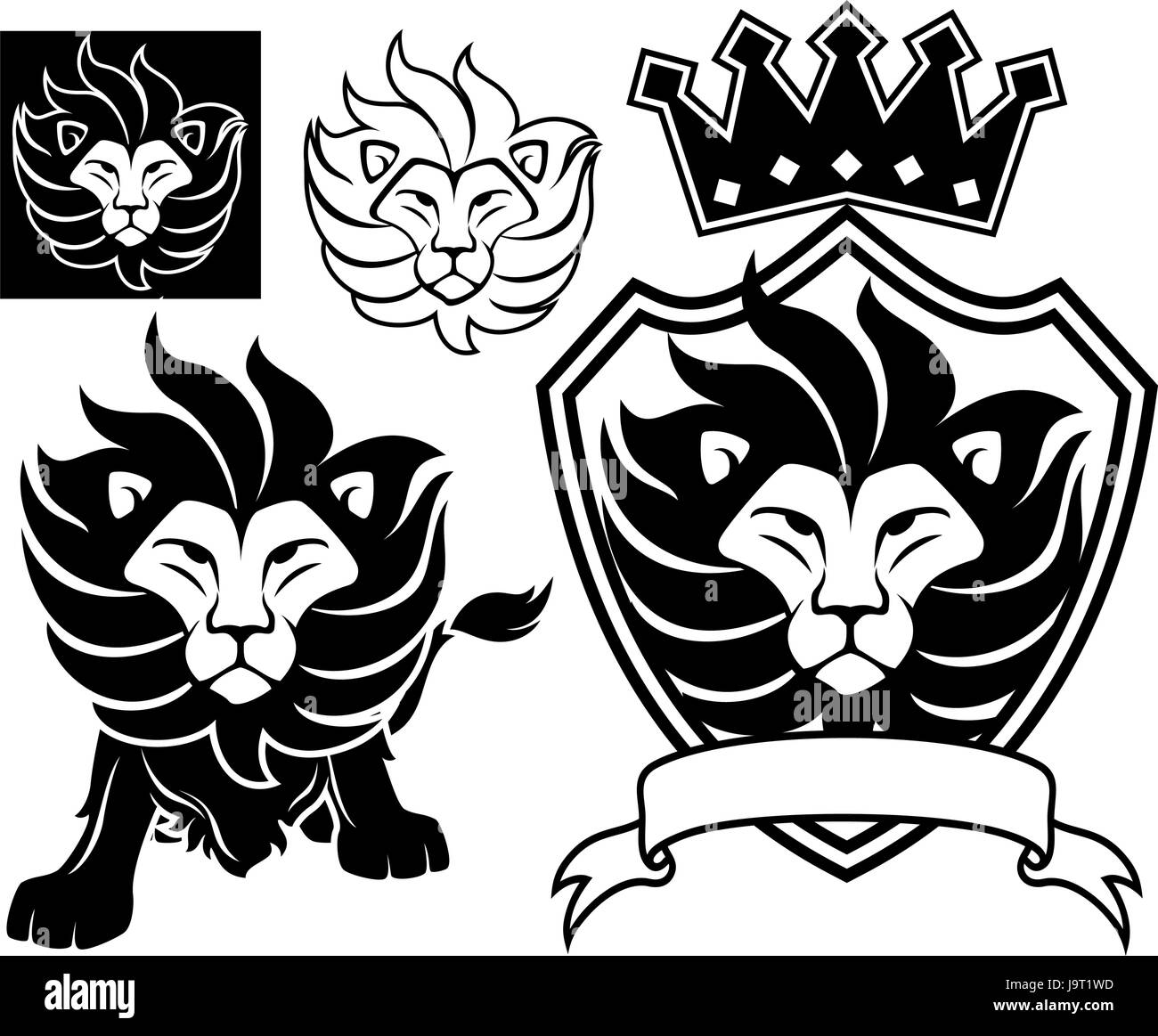 lion head designs isolated on white background, in vector format very ...