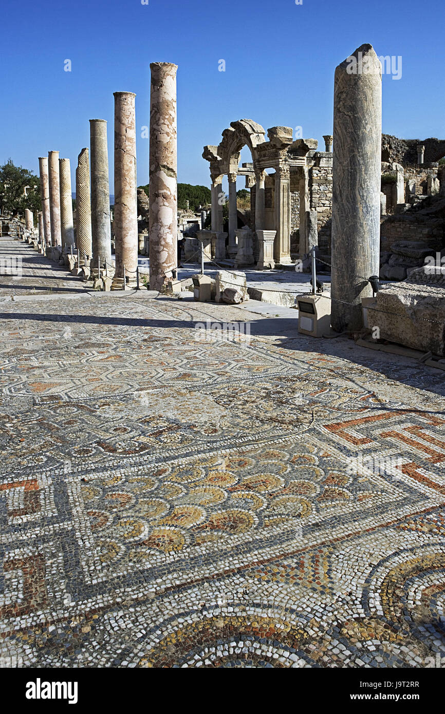Turkey,Ephesus,ruin,Hadrian temple,pillars,mosaic,in Ancient Greek,town ...