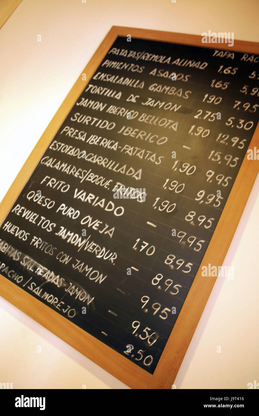 Spanish menu prices hi-res stock photography and images - Alamy
