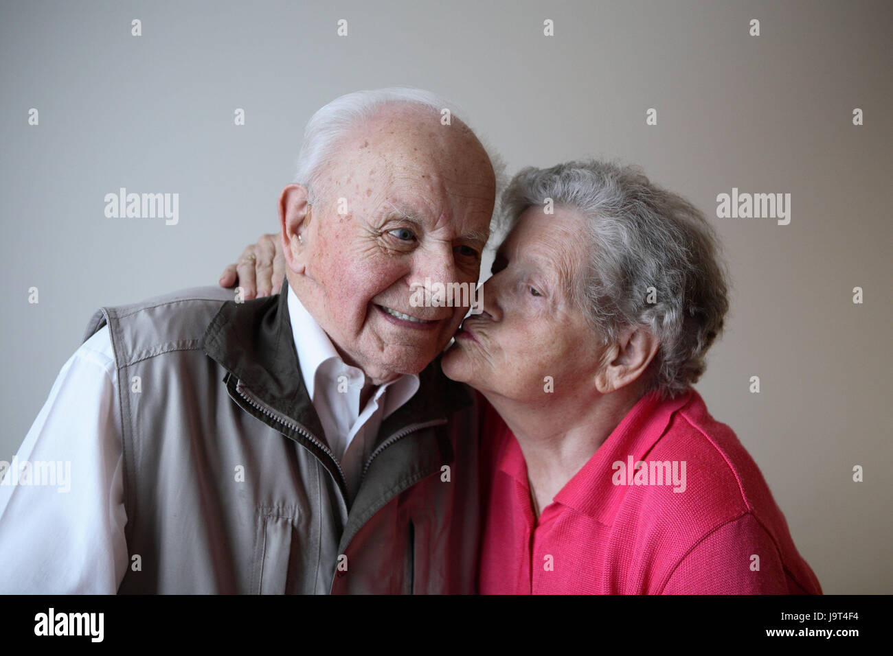 Senior citizen's couple,happily,kiss,cheek,portrait,person,married ...