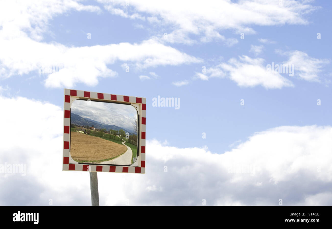 Traffic reflector,reflexion,scenery,street,place,cloudy sky,reflector ...