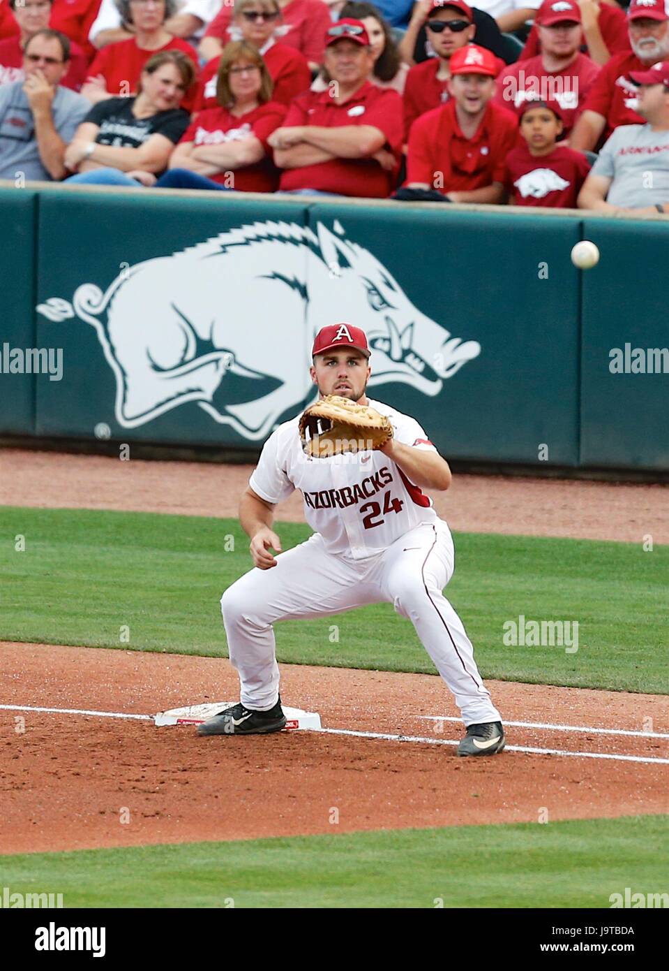 Him. 2nd June, 2017. Razorback first baseman Chad Spanberger #24 waits ...