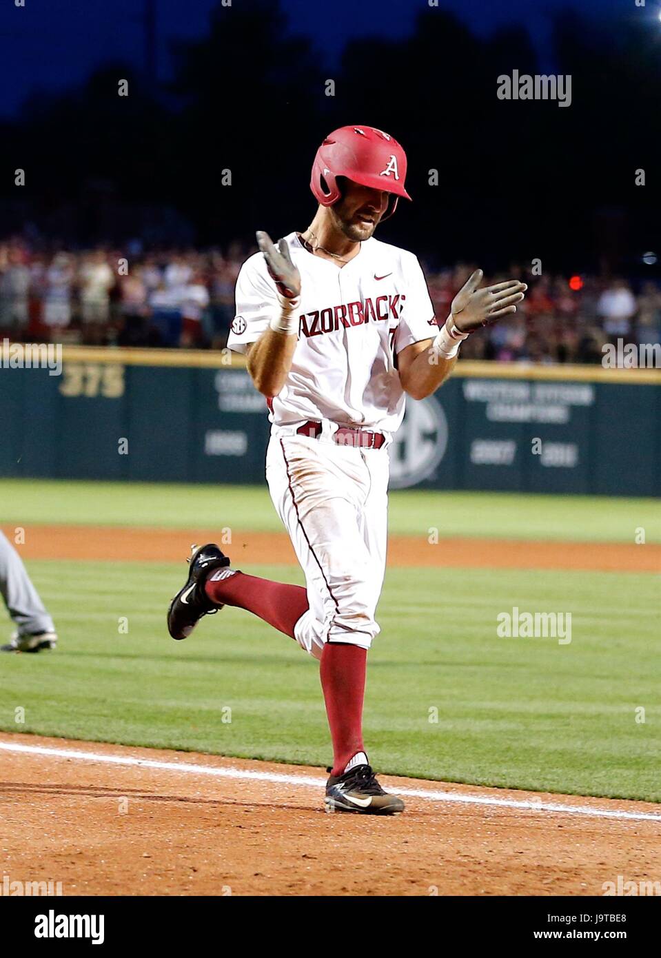 Jun 2, 2017: Razorback third baseman Jack Kenley #7 celebrates as he ...
