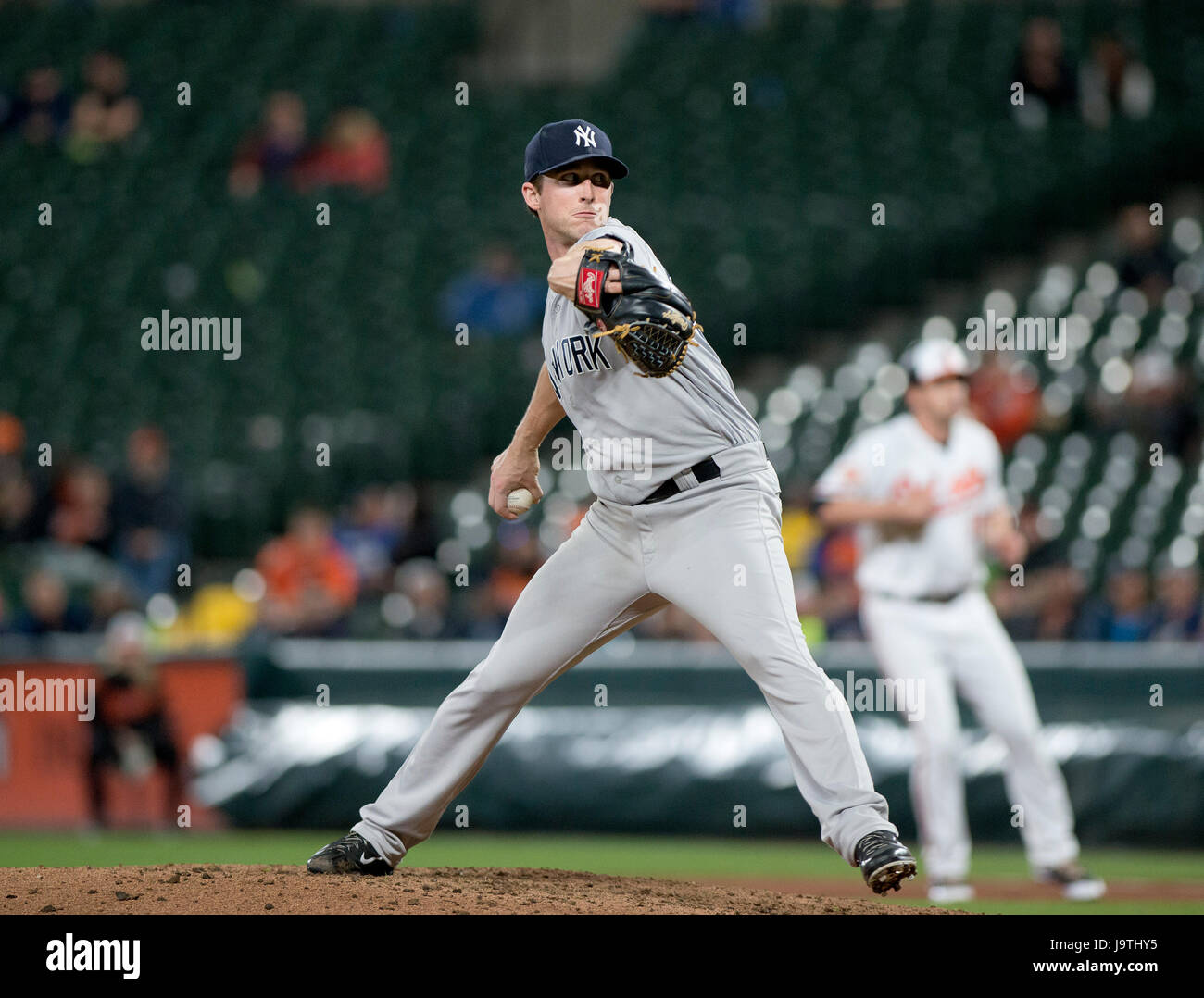 New York Yankees relief pitcher Bryan Mitchell (55) works in the eighth ...
