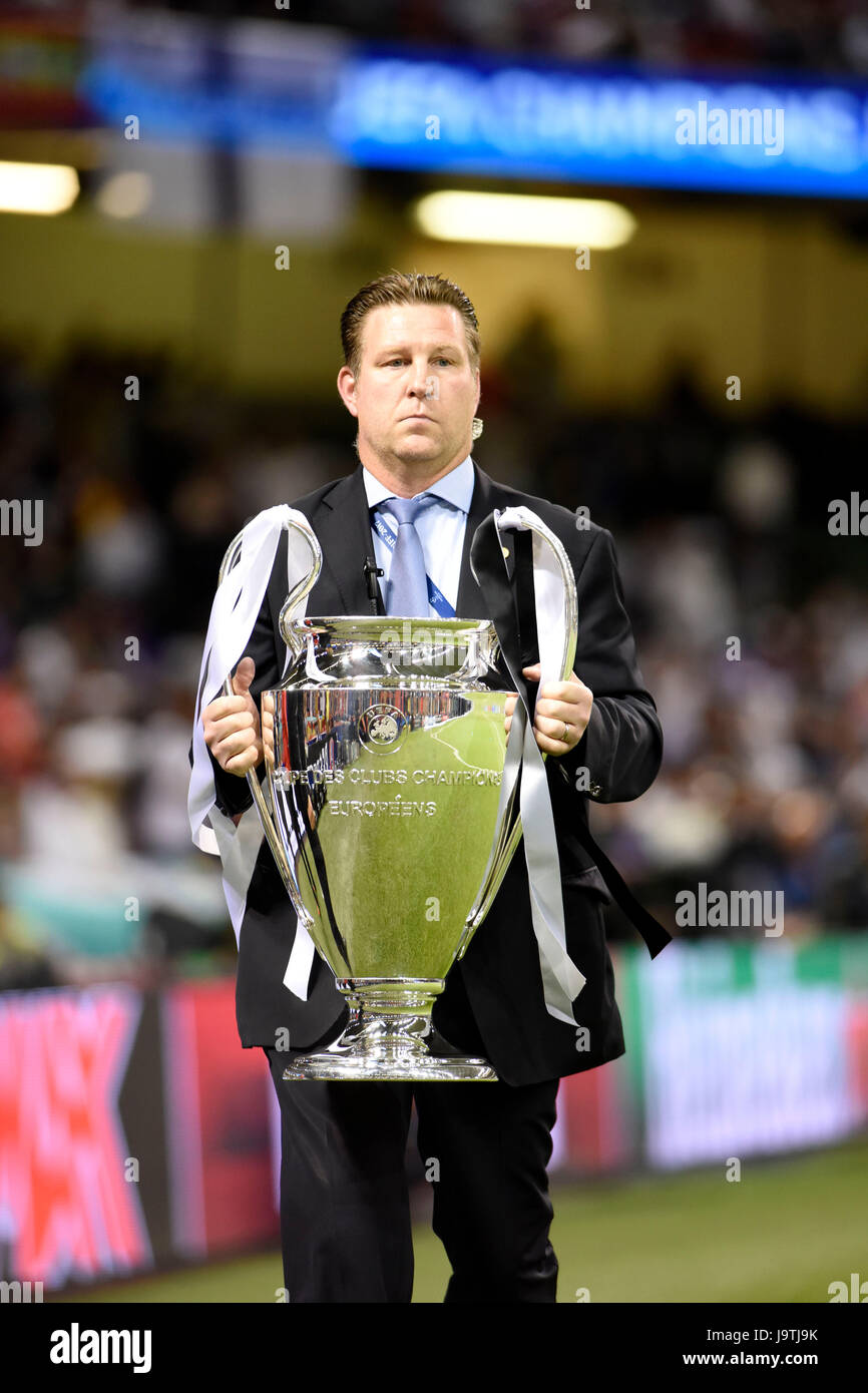 Cardiff, UK. 03rd June, 2017. The UEFA Champions League trophy is ...