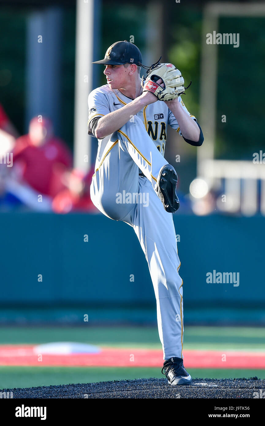 Houston, Texas, USA. 02nd June, 2017. Iowa pitcher Ryan Erickson (41) winds up during the NCAA ...