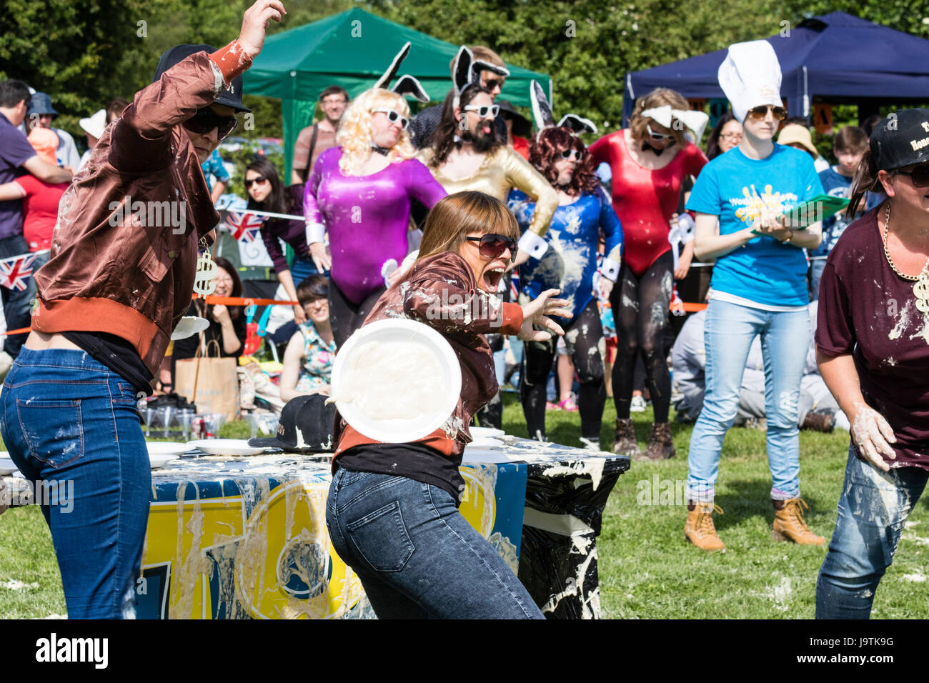 The women's team, Honey Pies, in the middle of a custard pie fight ...