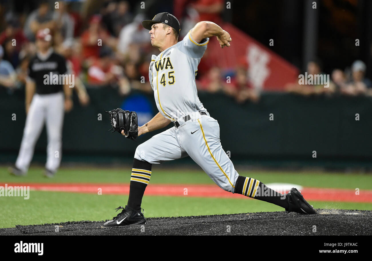 Houston, Texas, USA. 02nd June, 2017. Iowa pitcher Kyle Shimp (45 ...