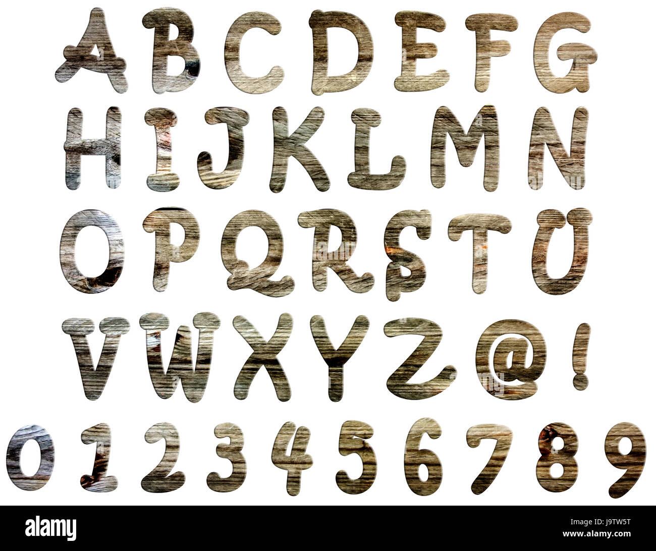 Collection letter of wood alphabet A through Z and number isolated on ...