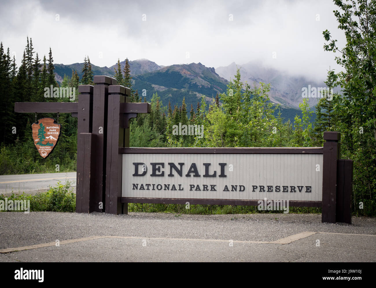 Denali National Park sign at entrance of park near entrance with ...