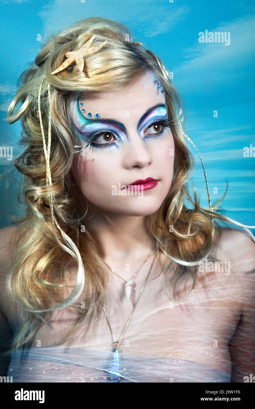 woman, net, long hairs, mermaid, young, younger, photo model, model ...