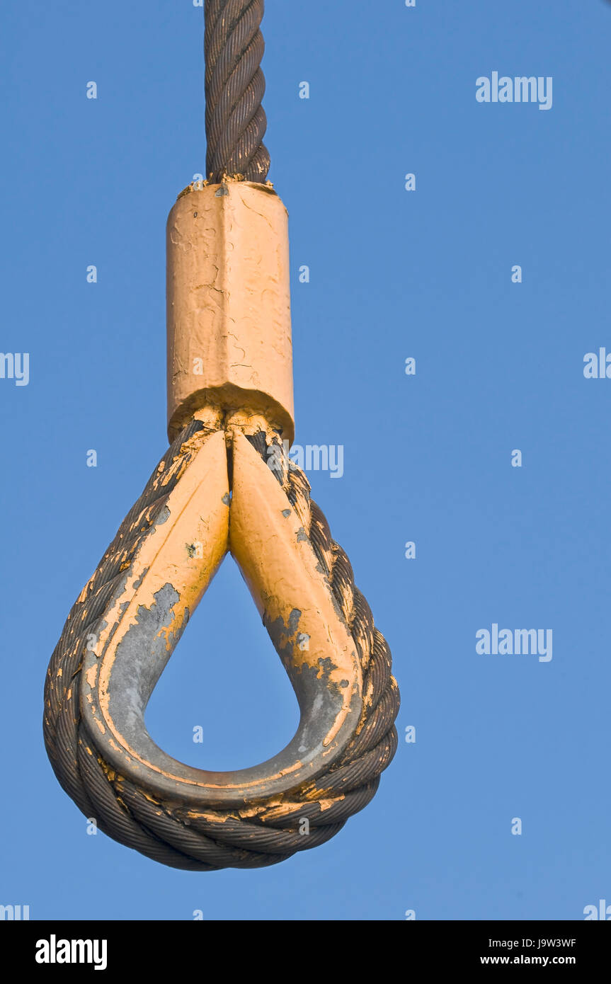 industrial, steel, cable, loop, current conduction, blue, closeup ...