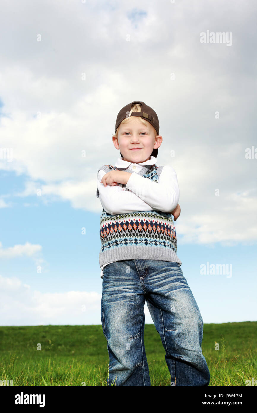 guy, field, youth, standing, boy, lad, male youngster, firmament, sky ...
