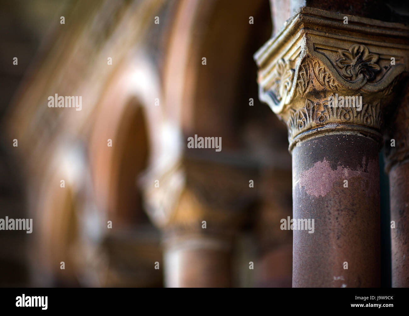 detail, pillar, arcade, sandstone, depth of focus, style of ...