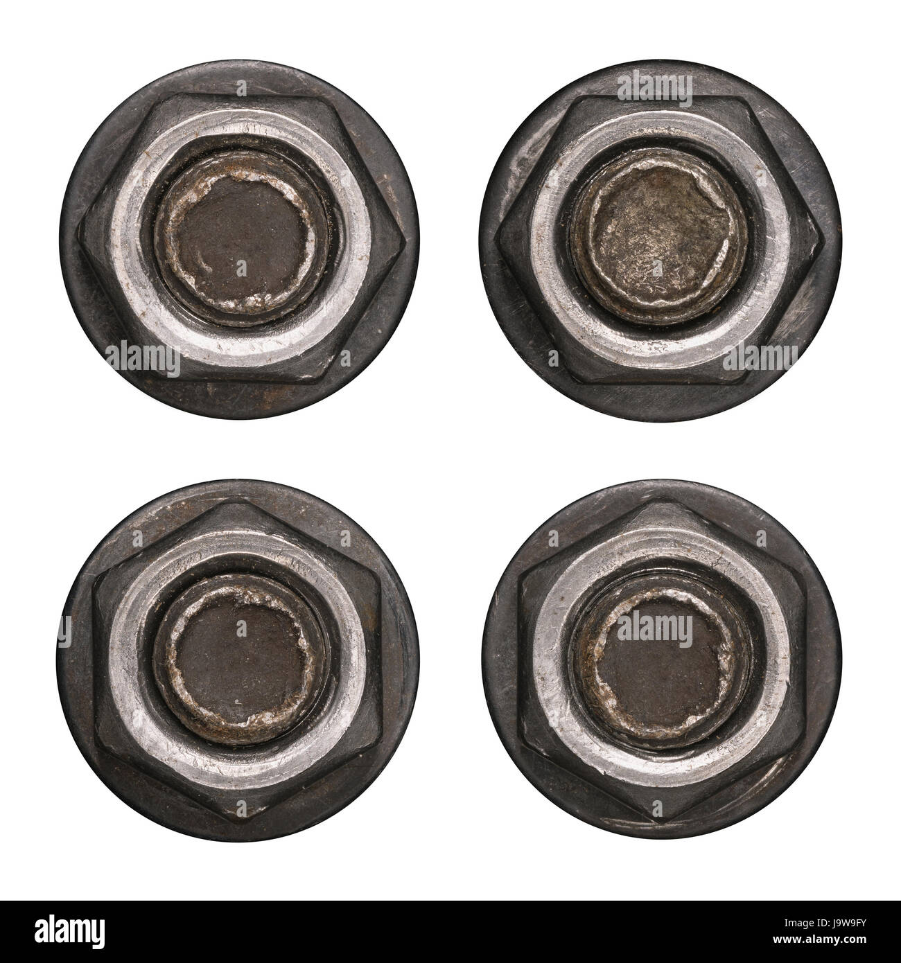 Dark screw nut heads with washers isolated on white Stock Photo - Alamy