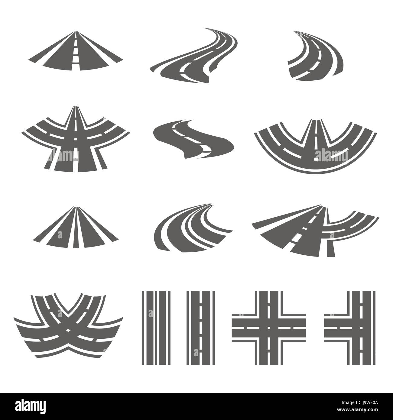 Curving Road Vector Set. Asphalt Roads Or Way And Curve Roads Stock ...