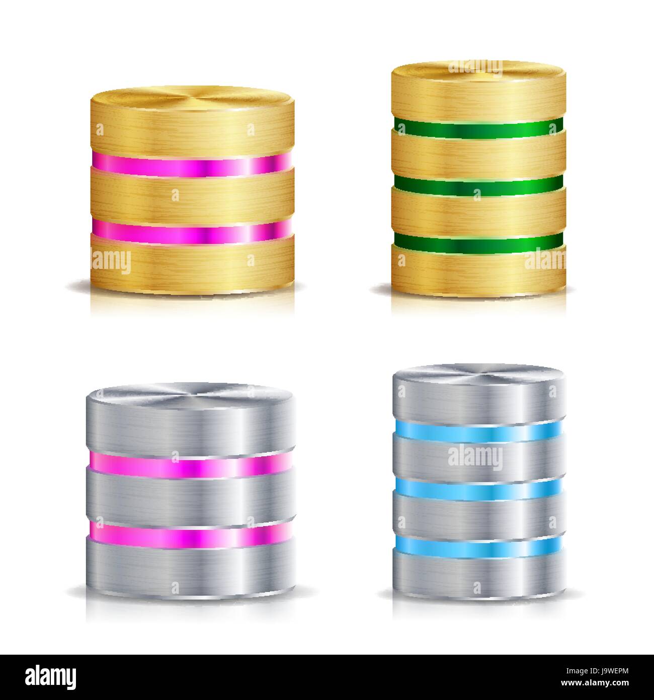 Network Database Disc Icon Vector Set. Realistic Illustration Of ...