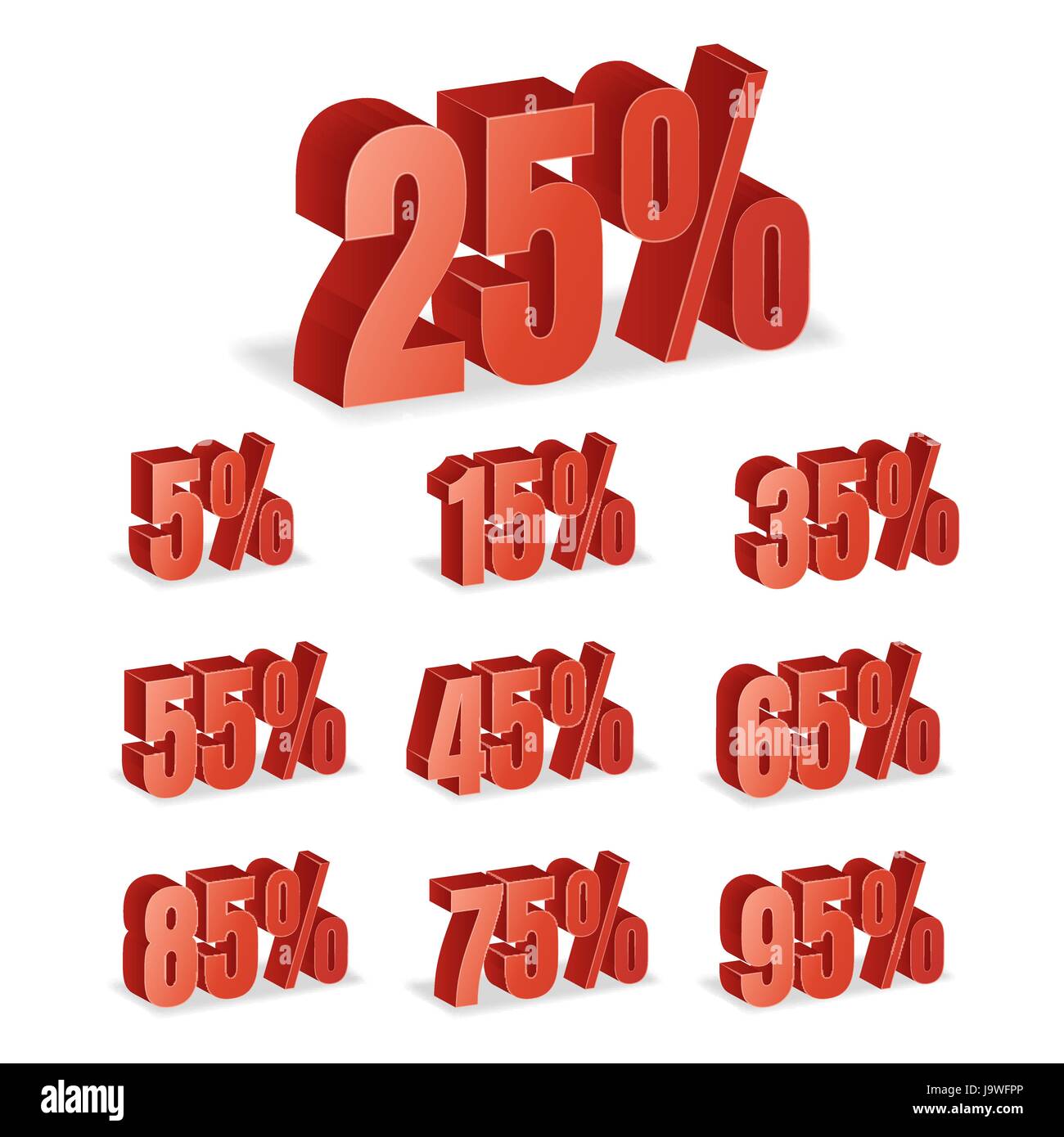 Discount Numbers 3d Vector. Red Sale Percentage Icon Set In 3D Style ...