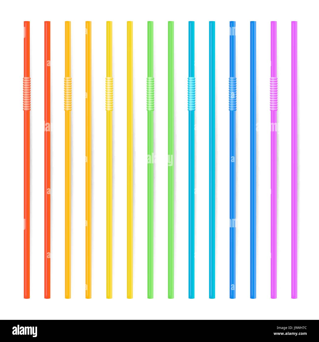 Drinking Straws Vector. Set Of 3D Striped Icon Isolated In White ...
