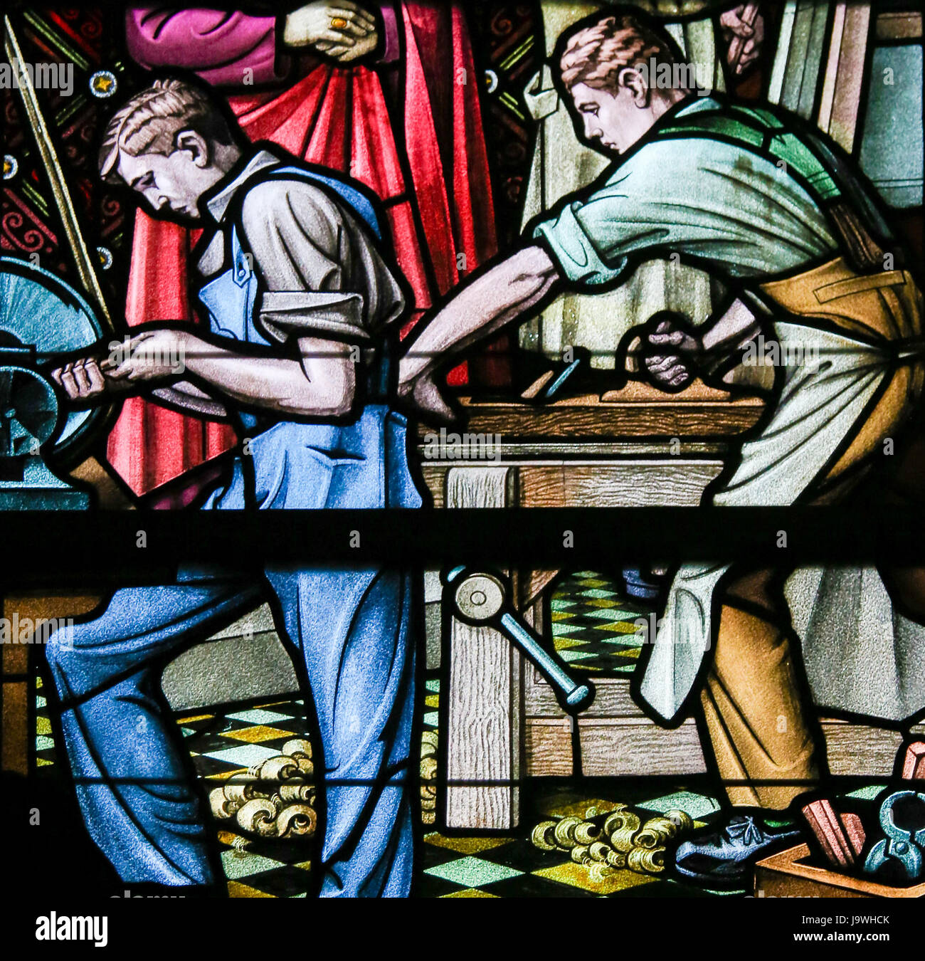 Stained Glass window depicting woodworkers in the Cathedral of Saint ...