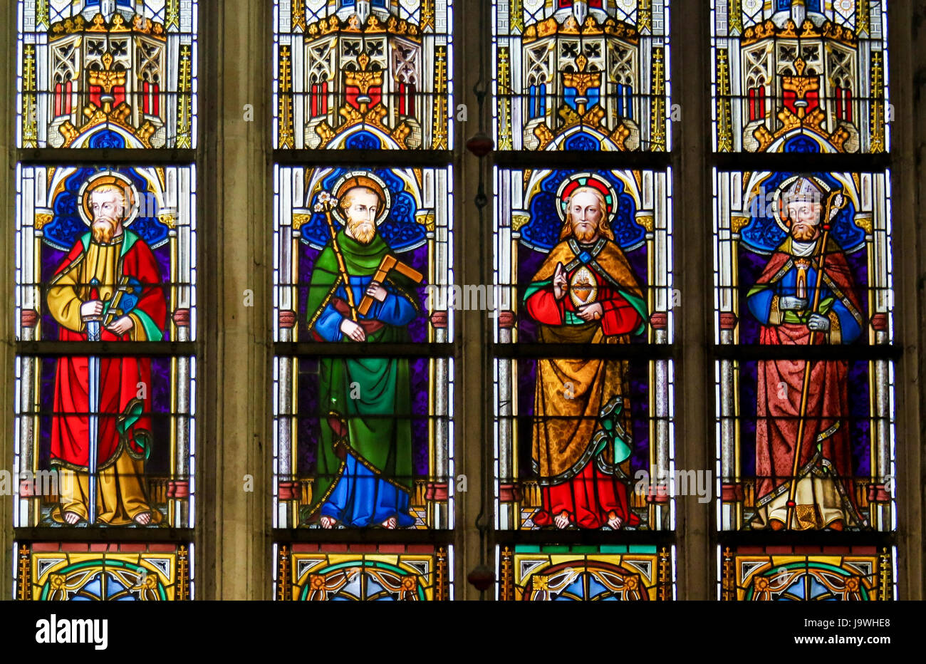 Stained Glass window depicting Catholic Saints in the Cathedral of ...