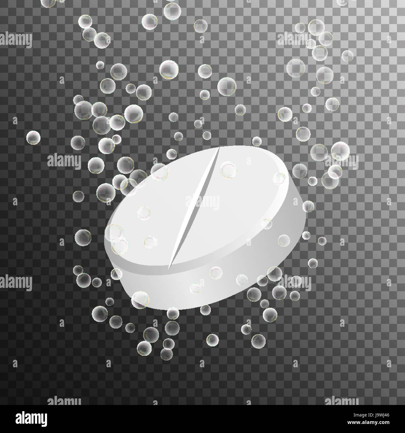 Effervescent Medicine. Fizzy Tablet Dissolving. White Round Pill ...